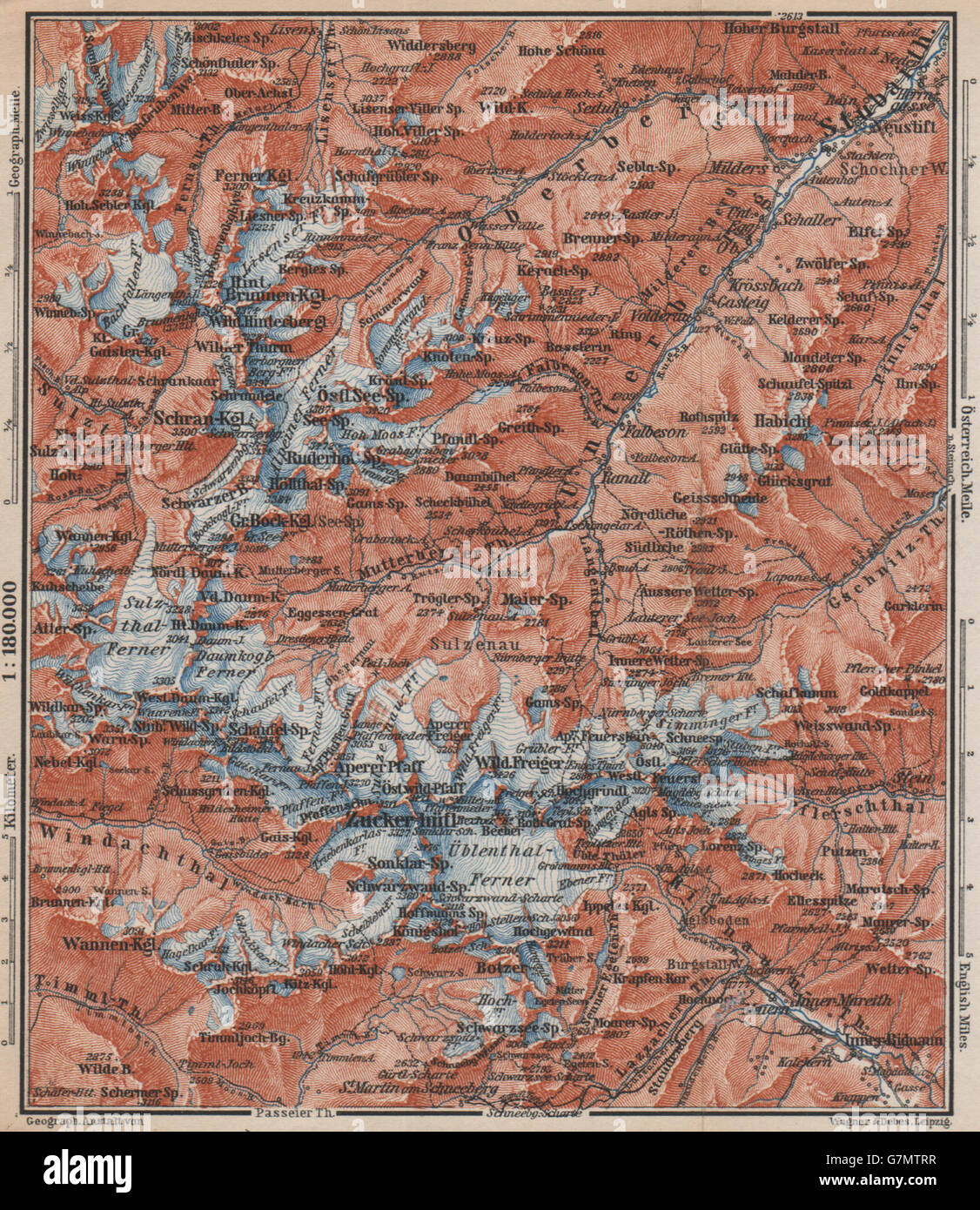 STUBAI ALPS Stubaier Alpen. Neustift im Stubaital Tirol Tyrol topo-map ...