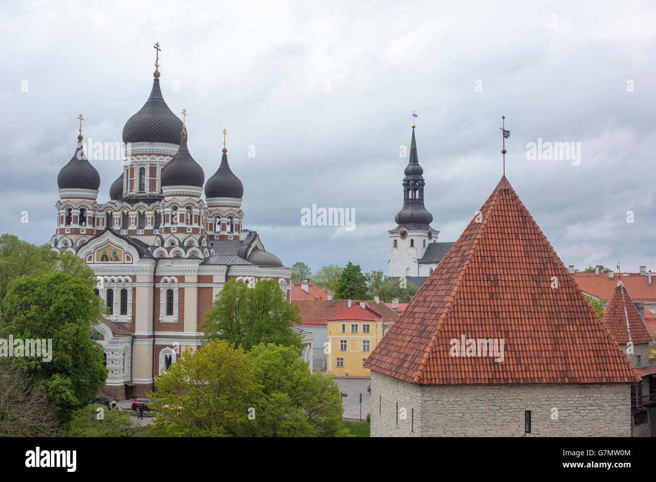 Tallinn, Estonia, roofs, churches and Alexander Nevski Cathedral in the ...