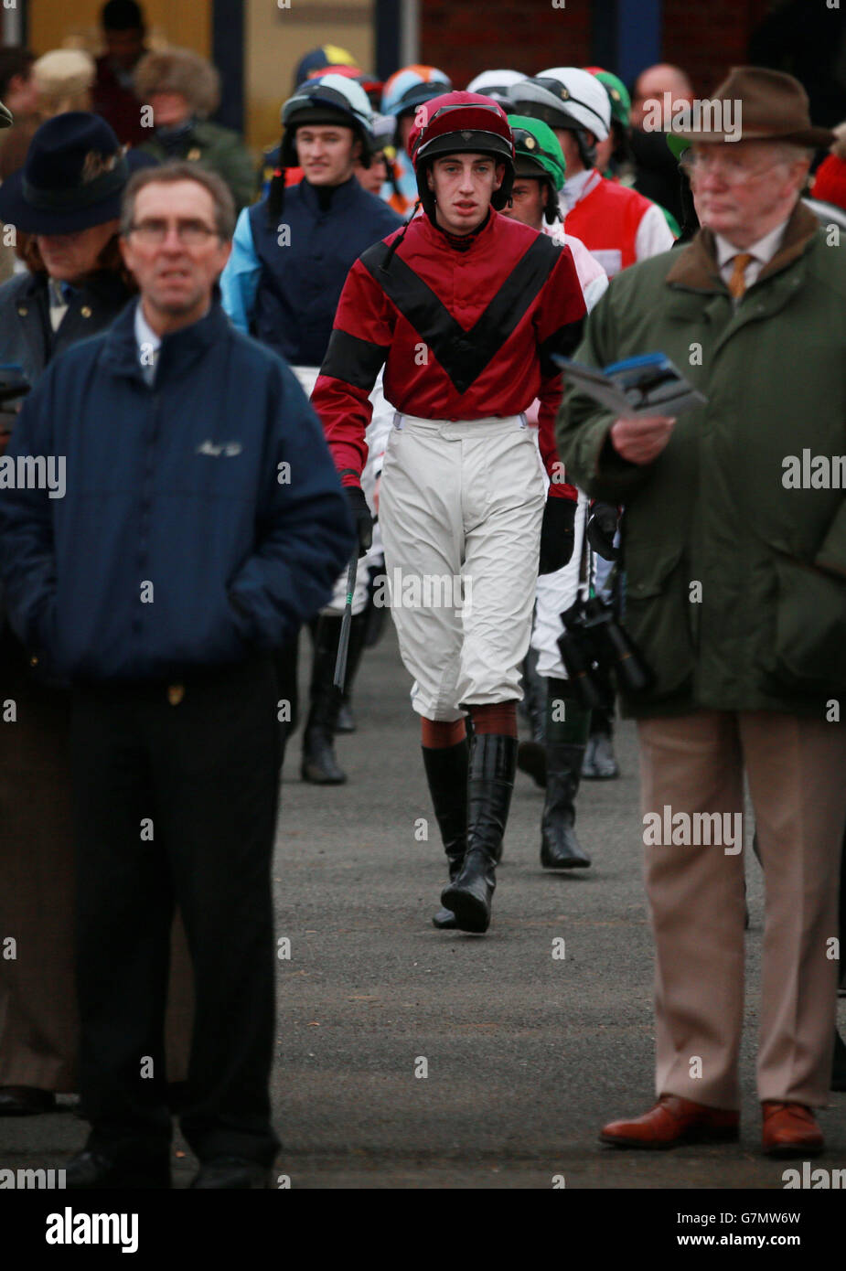 Robert Williams leads the jockeys out for the Weatherbys Hamilton ...
