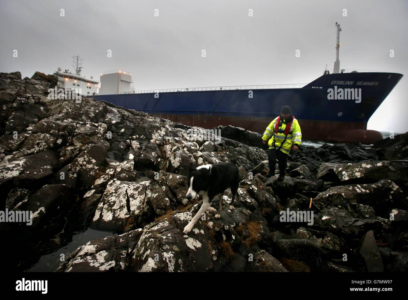Container ship runs aground Stock Photo - Alamy