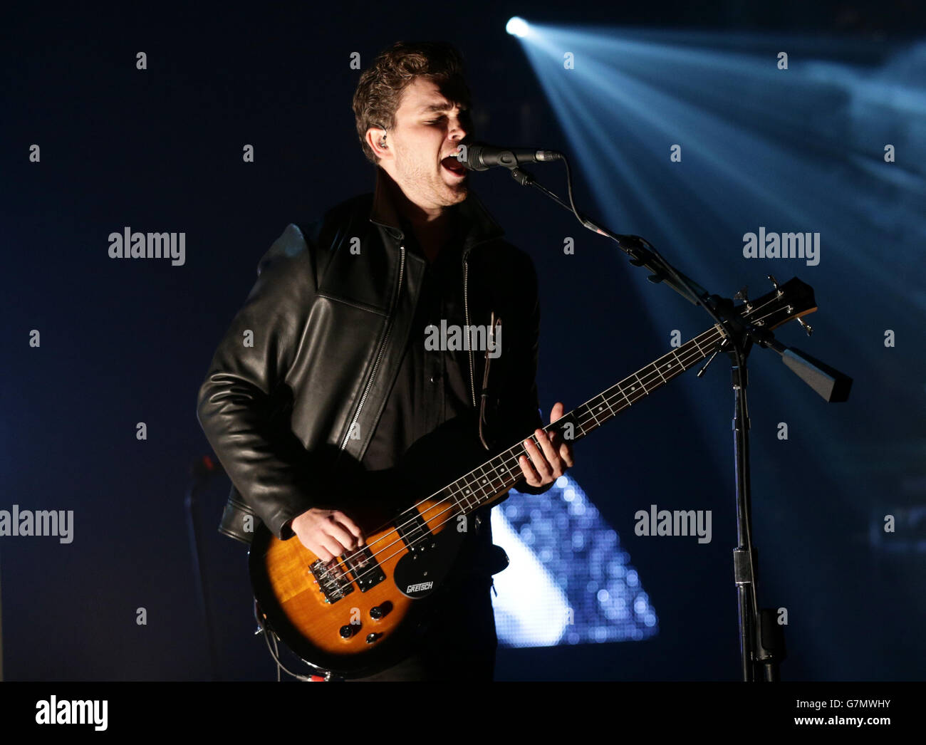 Mike Kerr of Royal Blood performs on stage during the NME Awards 2015 ...