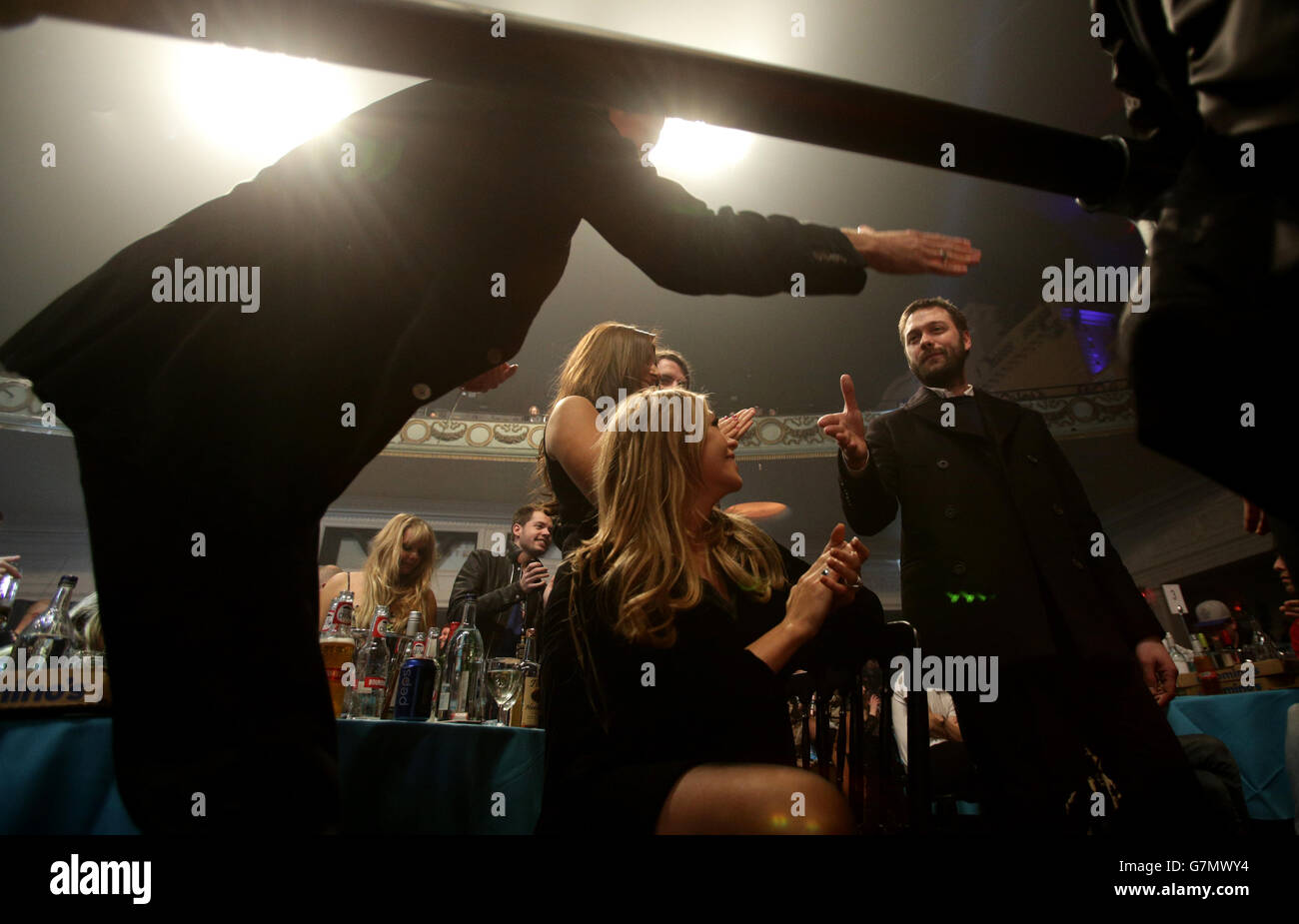 Abbey Clancy and Peter Crouch applaud Tom Meighan of Kasabian after ...
