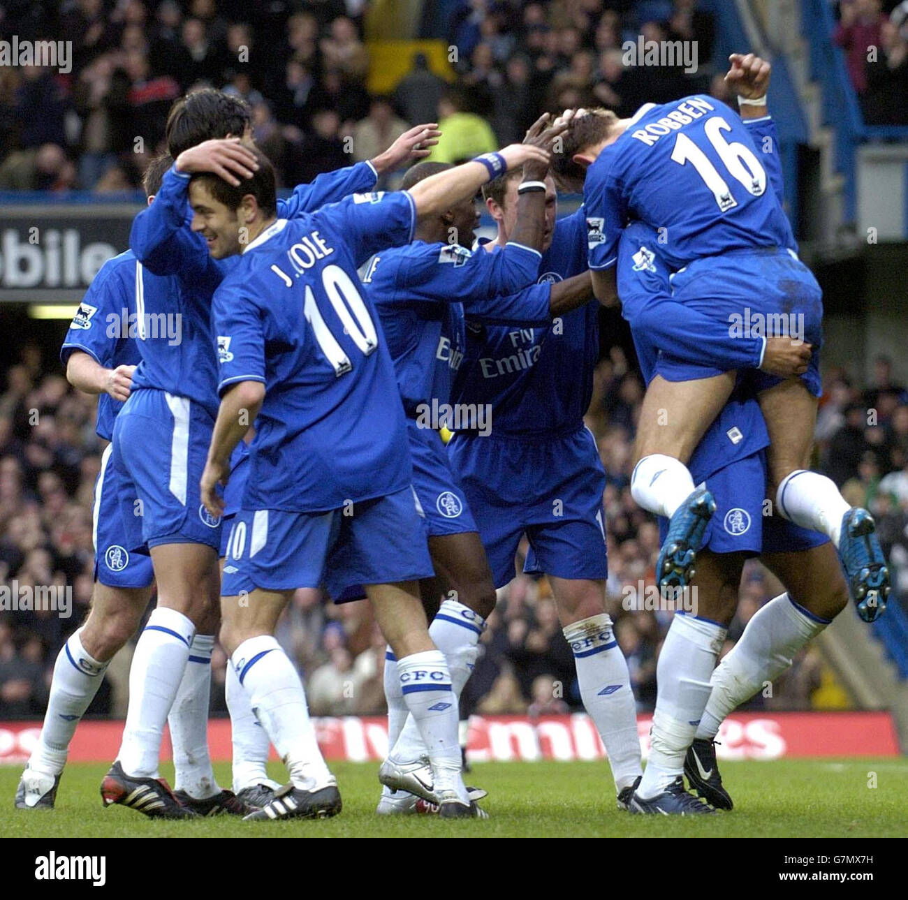 Chelsea celebrate their first goal against portsmouth hi-res stock ...