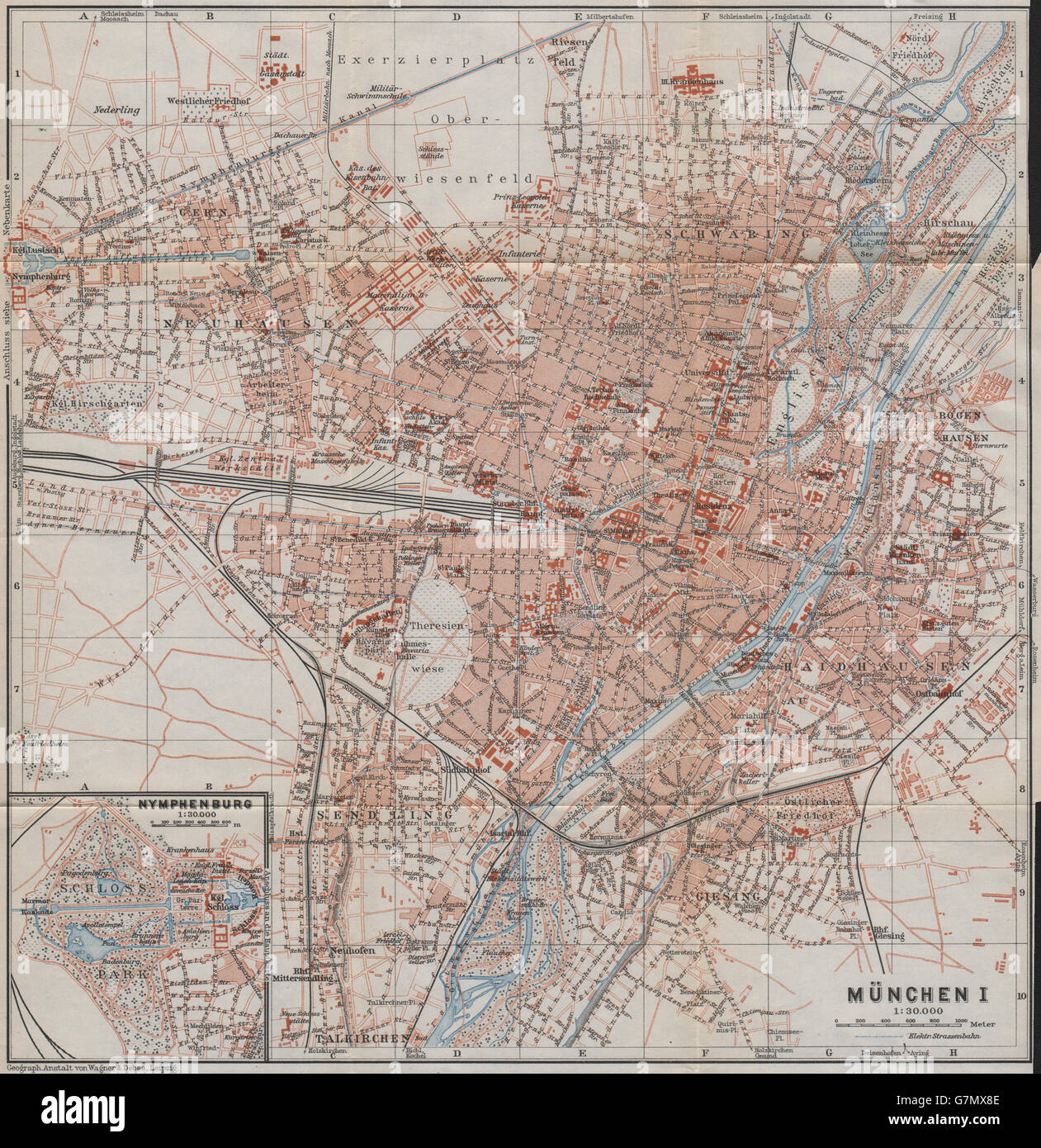 MÜNCHEN (MUNICH) town city stadtplan I. Munchen Nymphenburg. Bavaria ...