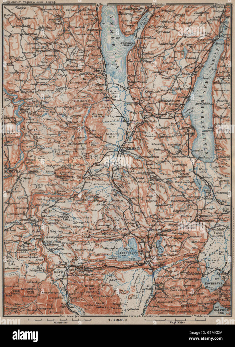 STARNBERGERSEE & AMMERSEE. Weilheim Schongau Murnau Starnberg karte ...