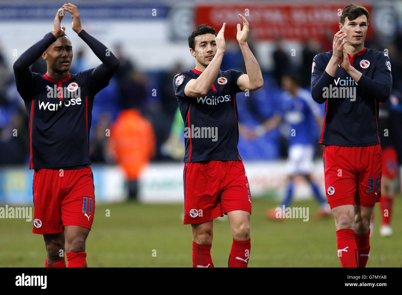 L-R: Reading's Jordan Obita, Stephen Kelly and Jake Cooper acknowledge ...