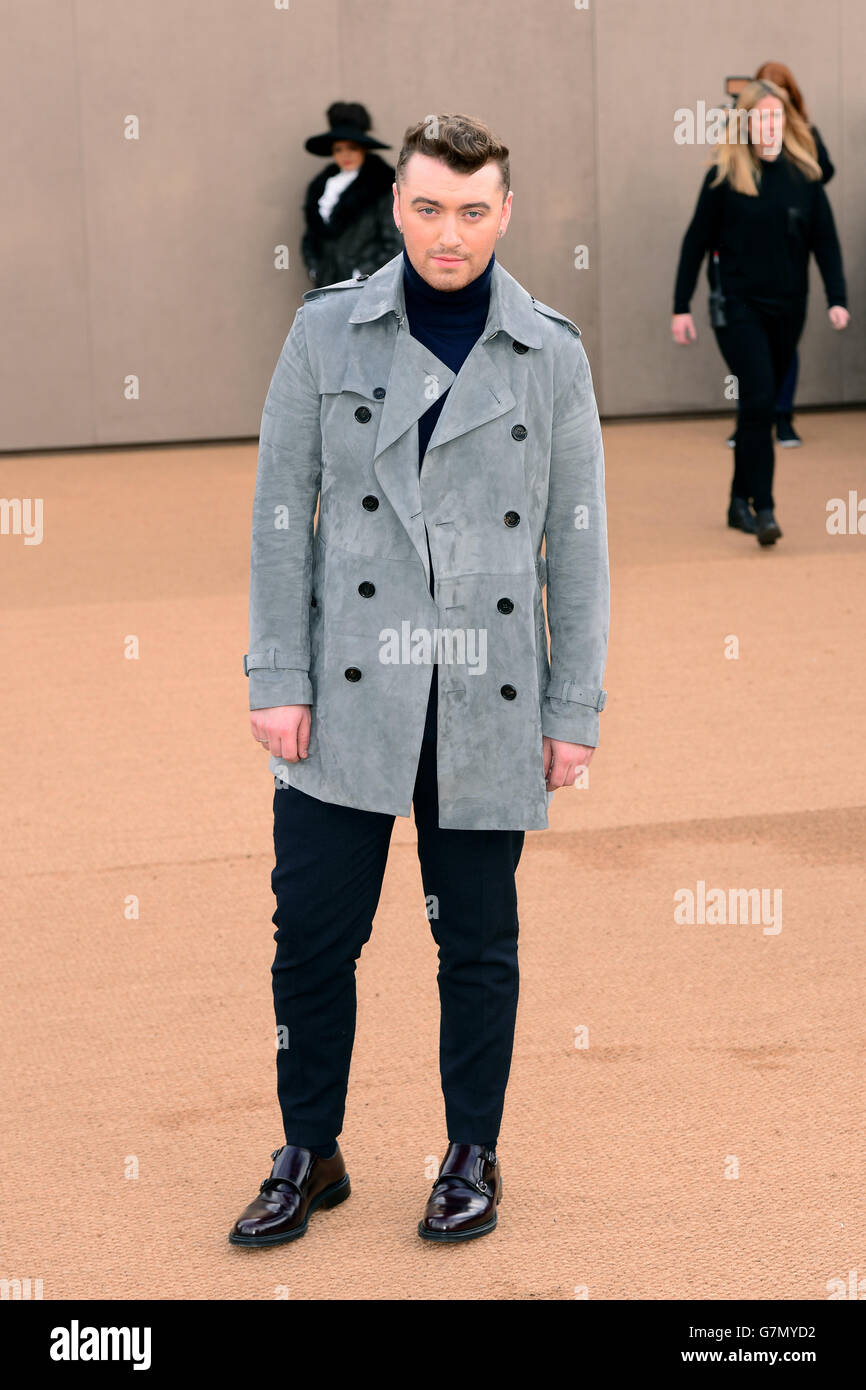 Sam Smith arriving for the Burberry Prorsum womenswear catwalk show at ...