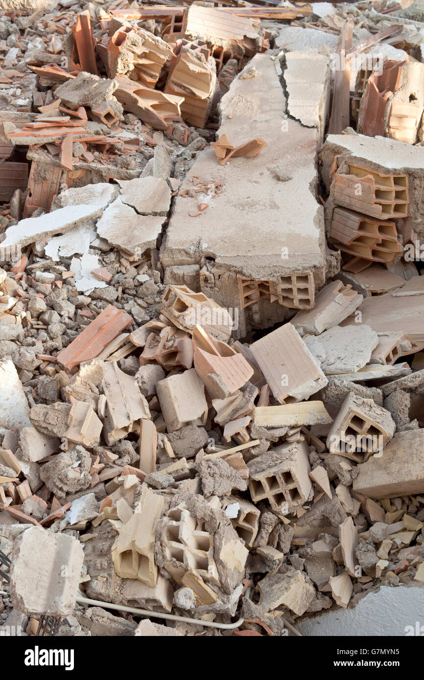 Rest of scrap and smashed bricks from a building after collapse Stock ...