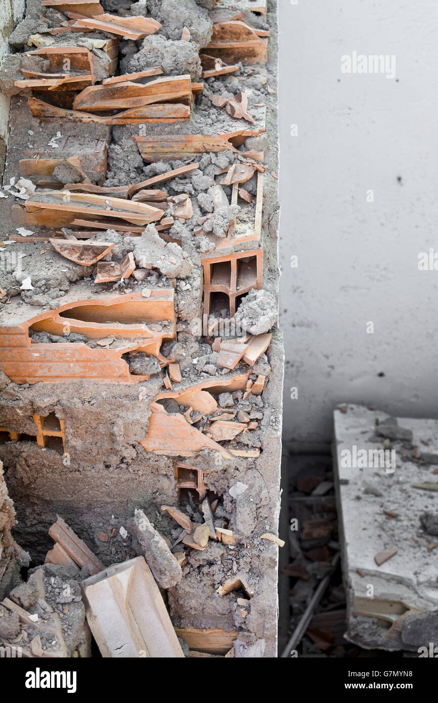 Rest of scrap and smashed bricks from a building after collapse Stock ...