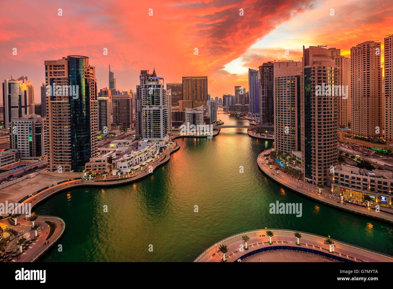 Scenic view of Dubai Marina in UAE at sunset Stock Photo - Alamy