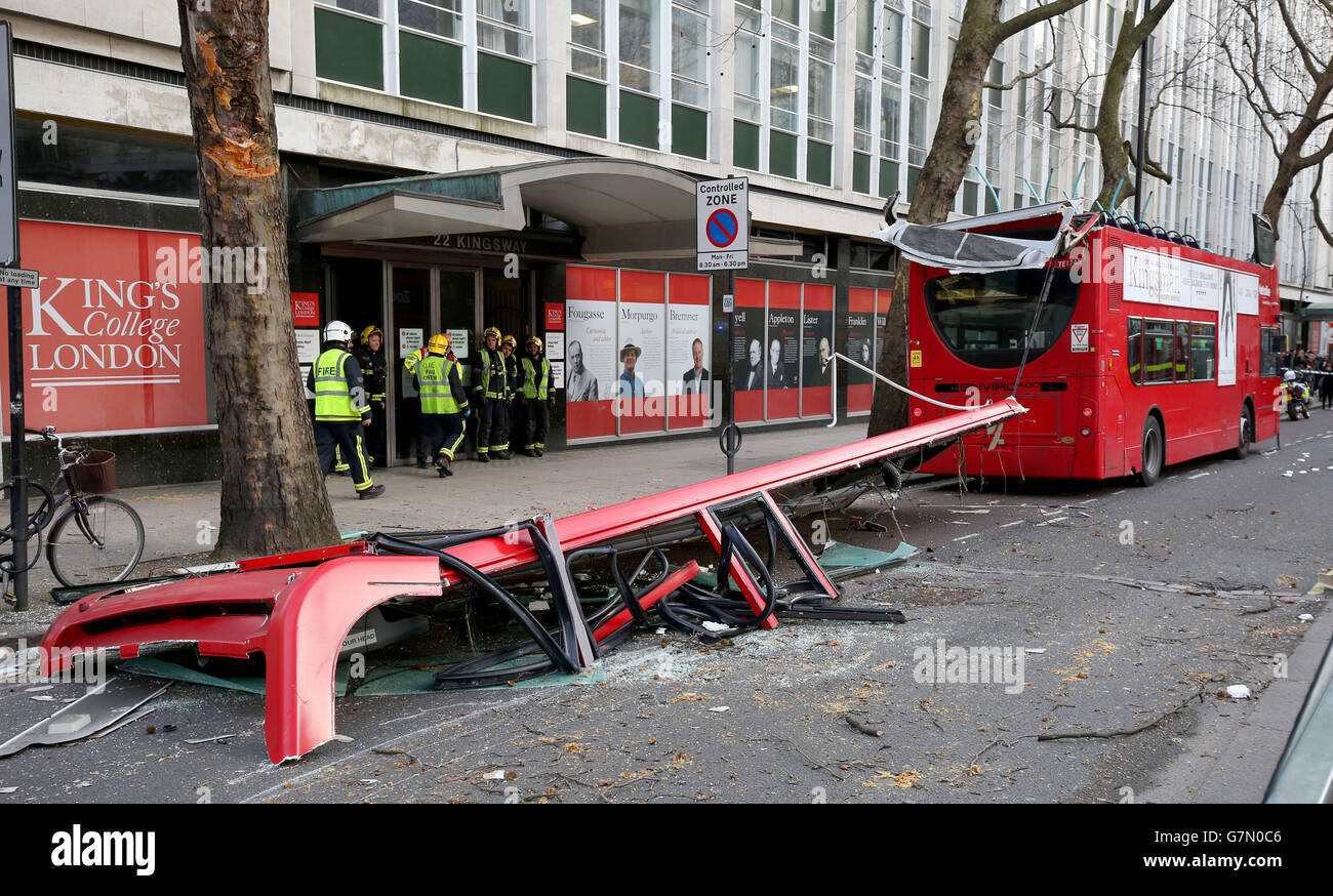 Five people injured london bus its roof ripped off hi-res stock ...
