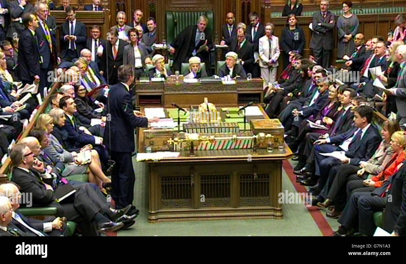 Prime Minister David Cameron speaks during Prime Minister's Questions ...