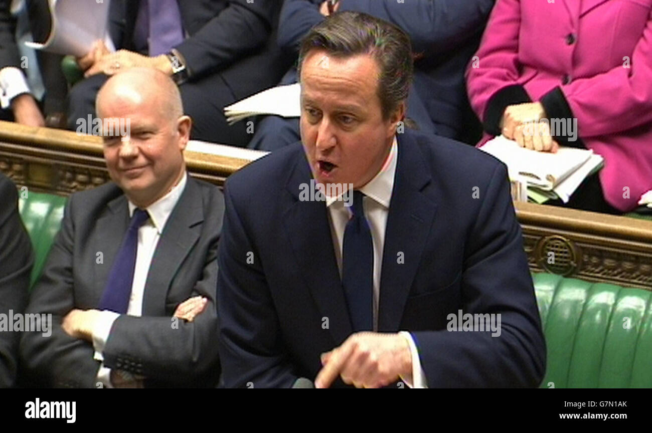 Prime Minister David Cameron speaks during Prime Minister's Questions ...