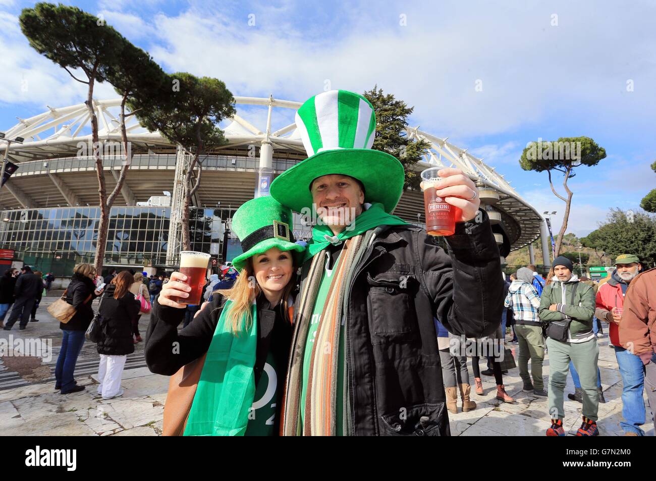 Ireland fans arrive for the RBS 6 Nations match at the Stadio Olympico ...