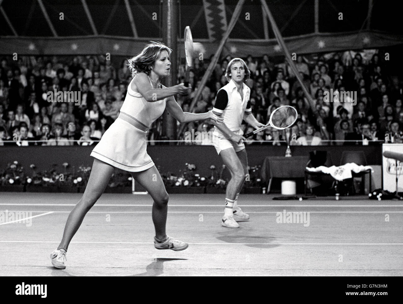American Chris Evert and British husband John Lloyd in action against ...