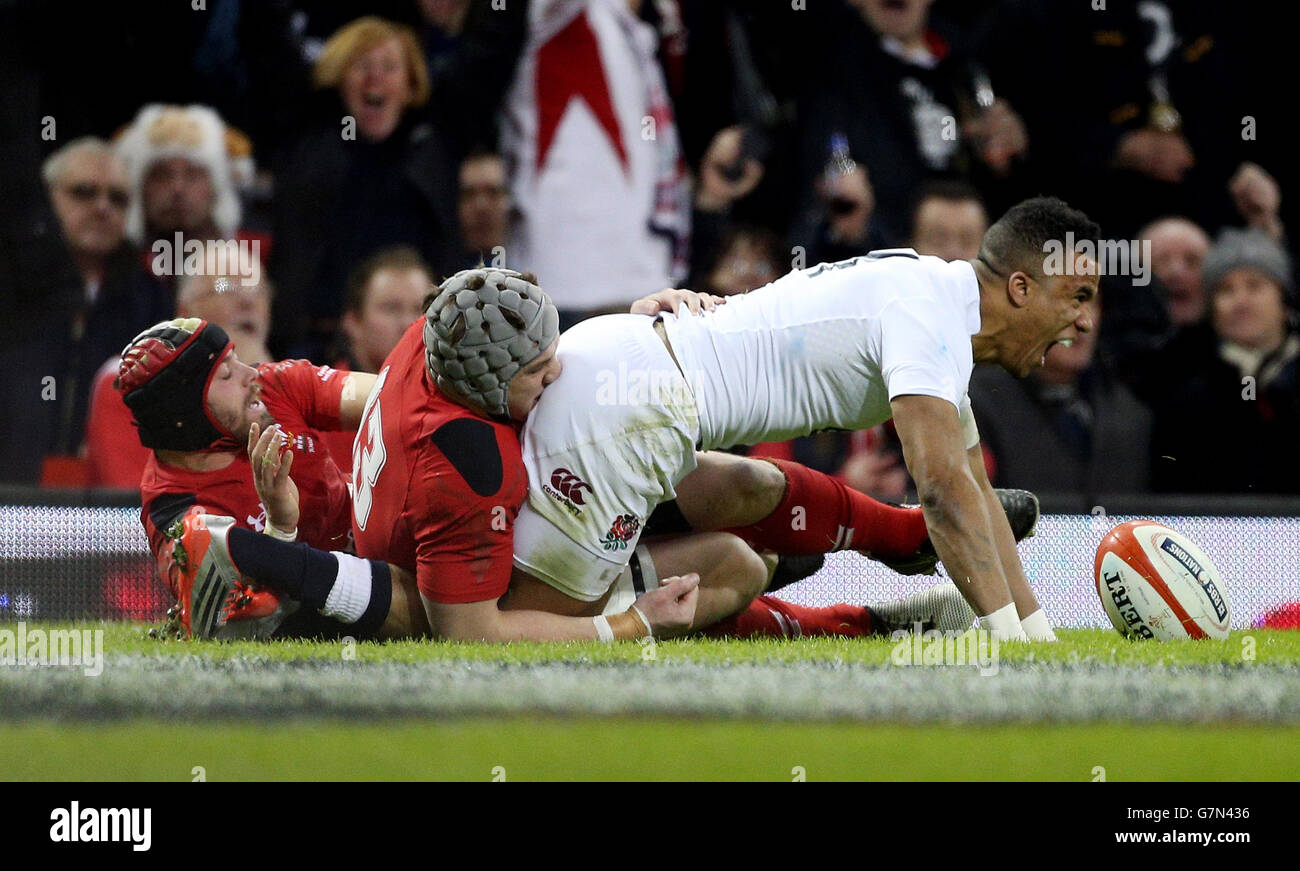 England's Anthony Watson celebrates scoring their first try during the ...