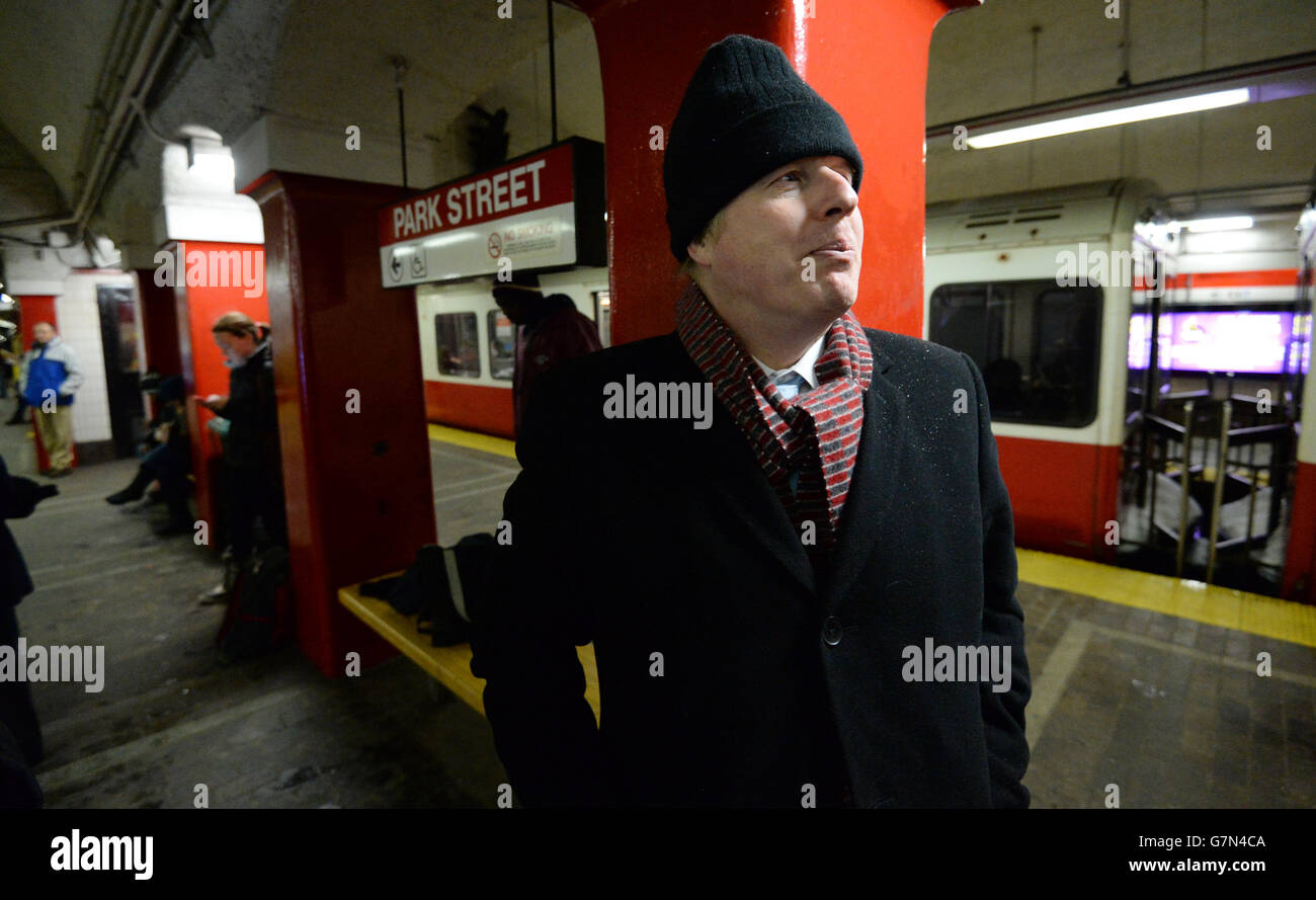 Mayor of London Boris Johnson waits for a train on the 'T', Boston's ...