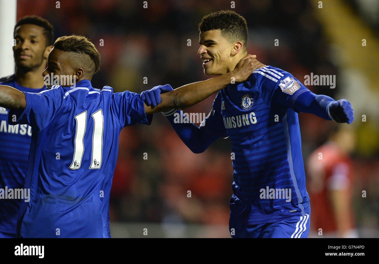 Chelsea's Dominic Solanke (right) celebrates scoring his teams 1st goal ...