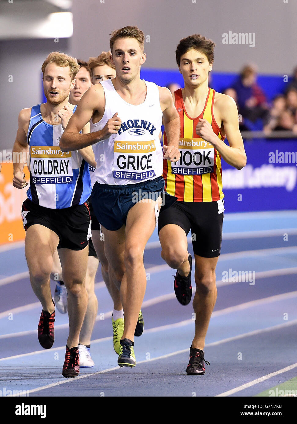 Charlie Grice leads the Men's 1500m heat with Tom Hook (right) during ...
