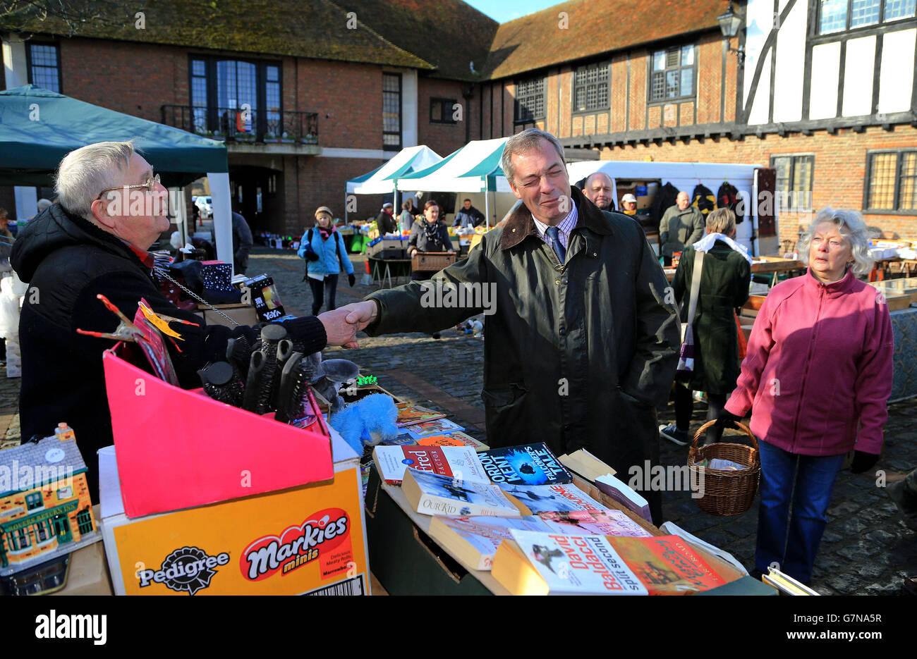 Ukip Leader Nigel Farage (right) meets market stall holder Frank ...