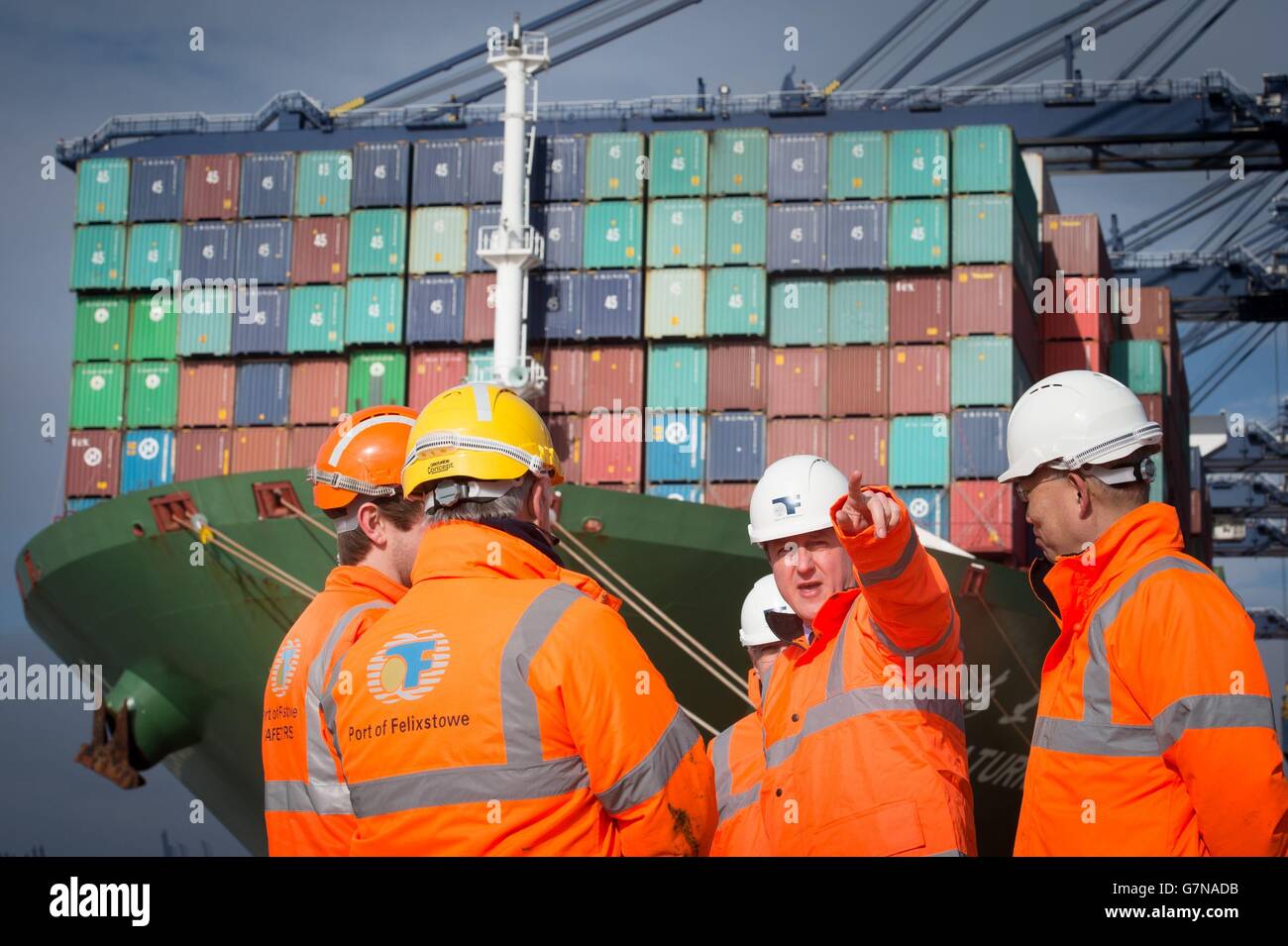Prime Minister David Cameron is shown around the the Port of Felixstowe ...