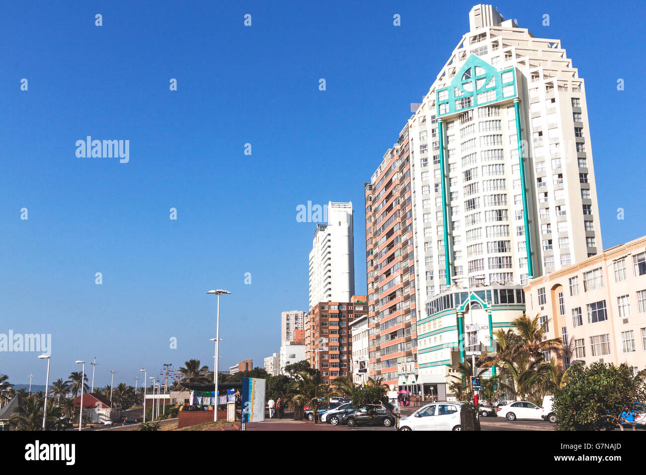 Golden Mile beach front city skyline in Durban, South Africa Stock ...