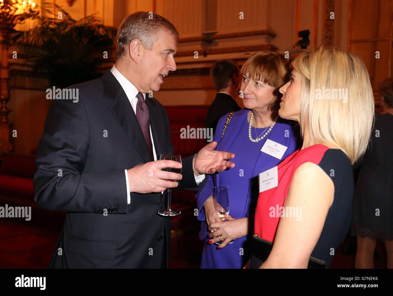 The Duke of York talks to Pamela Healy and Pippa Collins during a ...