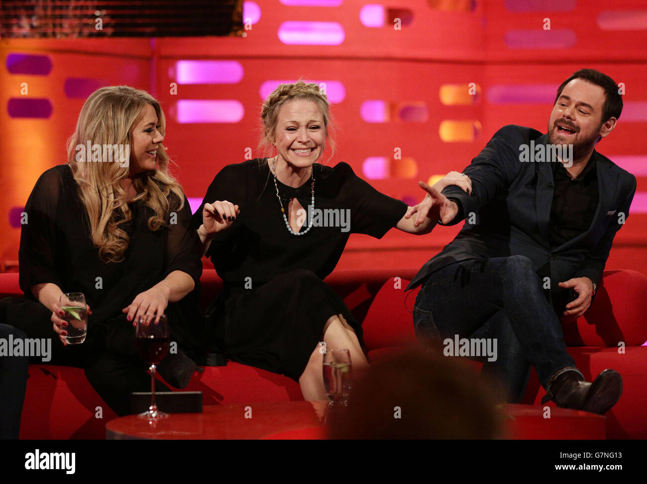 Guests (left to right) Letitia Dean, Kellie Bright and Danny Dyer ...