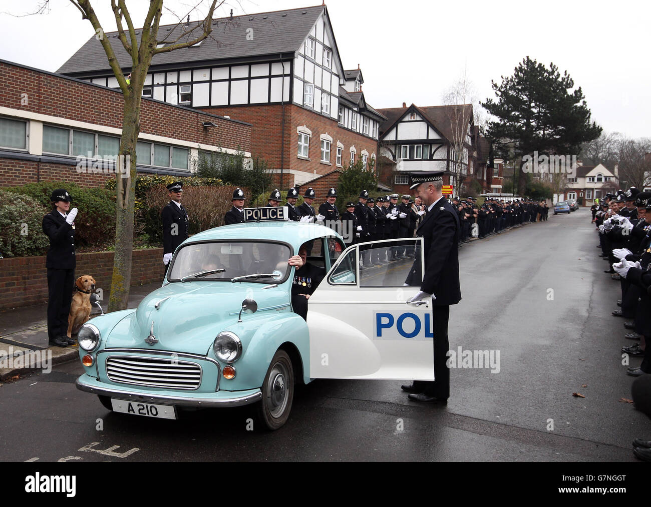 PC Robert Brown, arrives by vintage car at Croydon Police station in ...