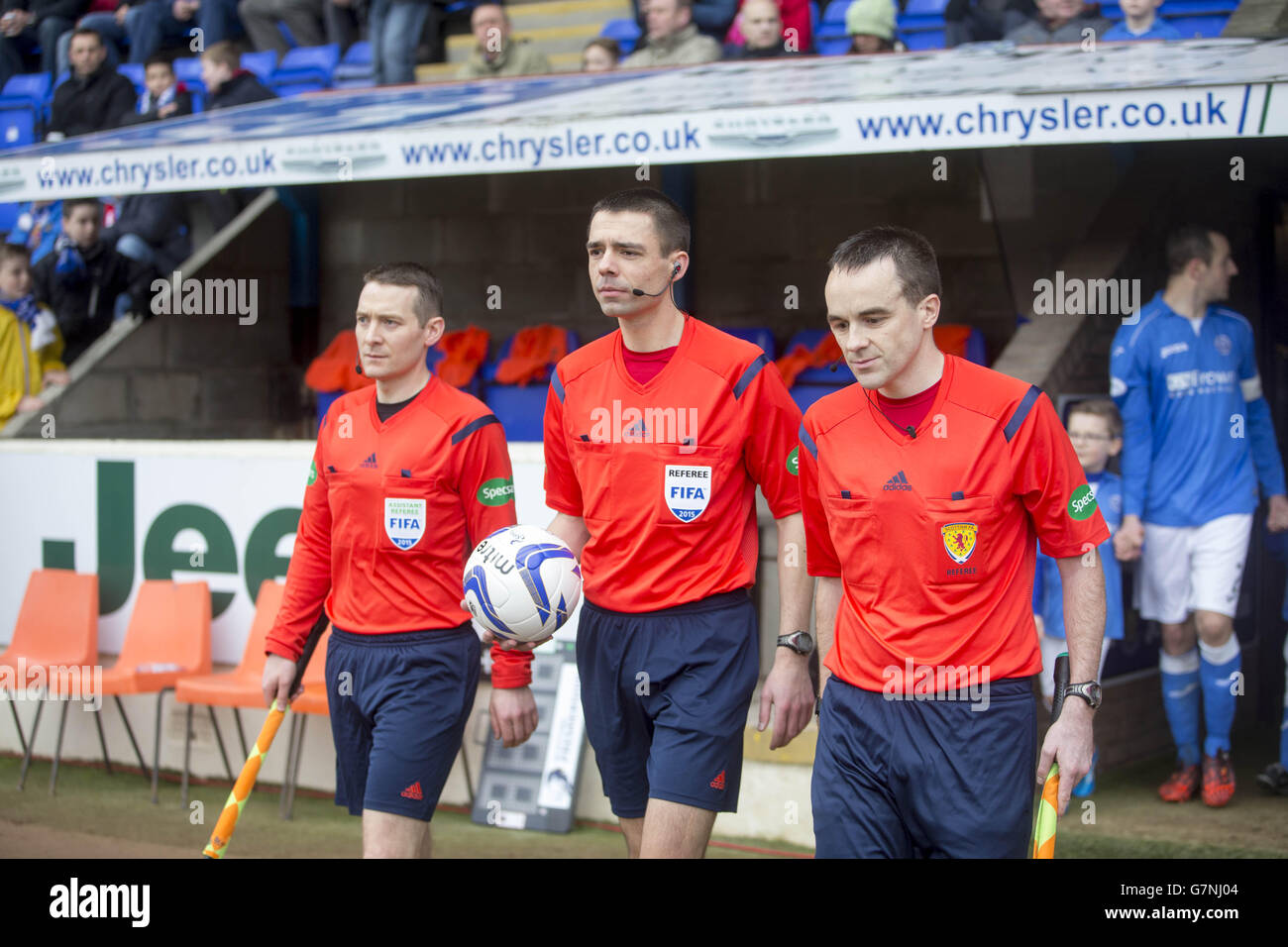Referee and assistant Stuart Macmillan, Kevin Clancy and Dougie Potter ...
