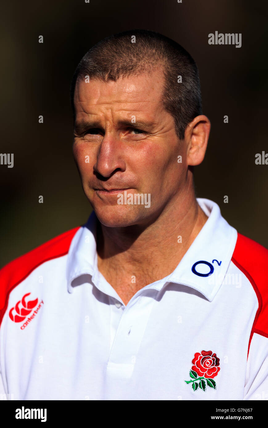 England's coach Stuart Lancaster is interviewed at Pennyhill Park ...