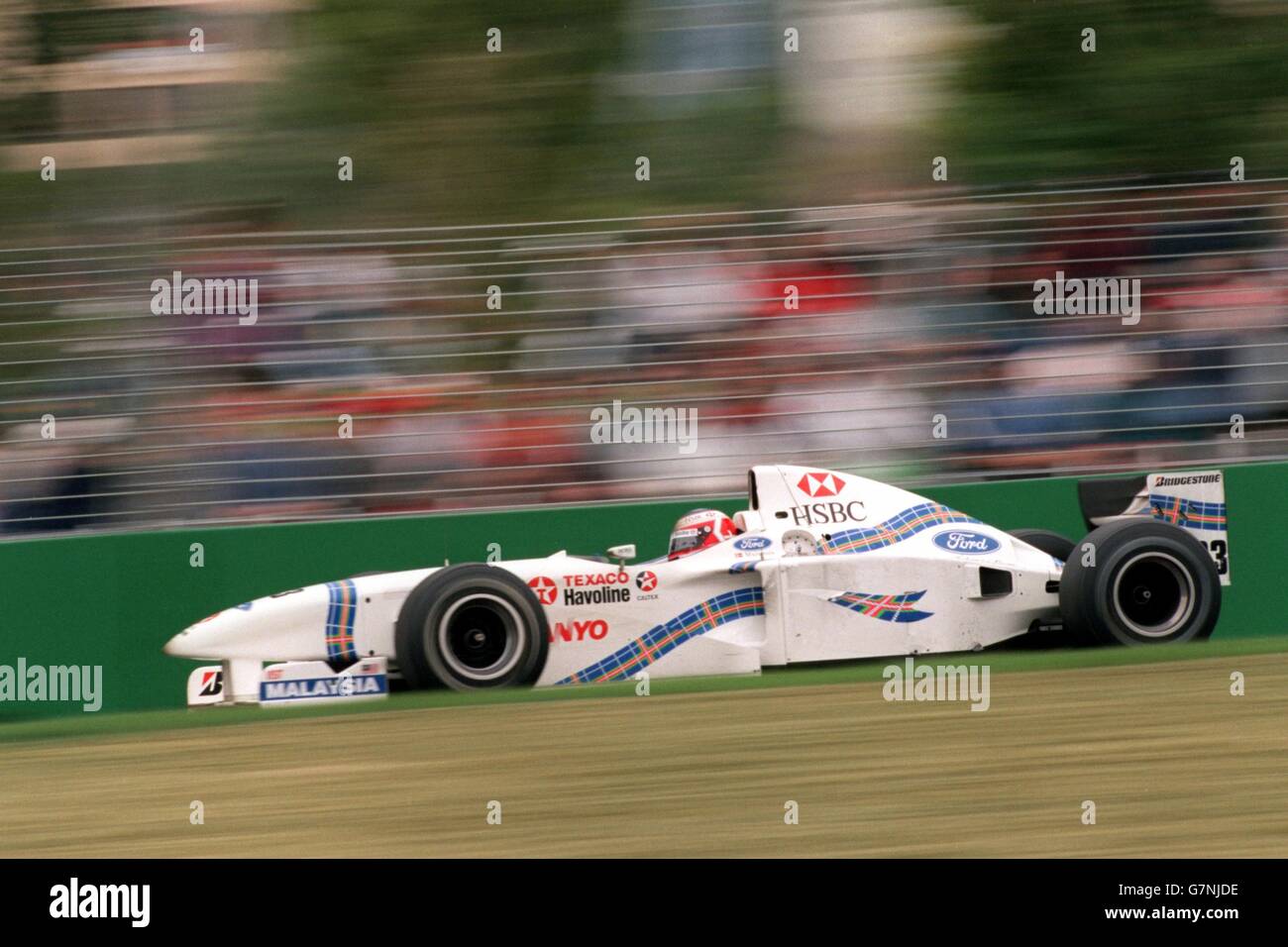 Jan Magnussen driving the Stewart Formula One car in their first Grand ...