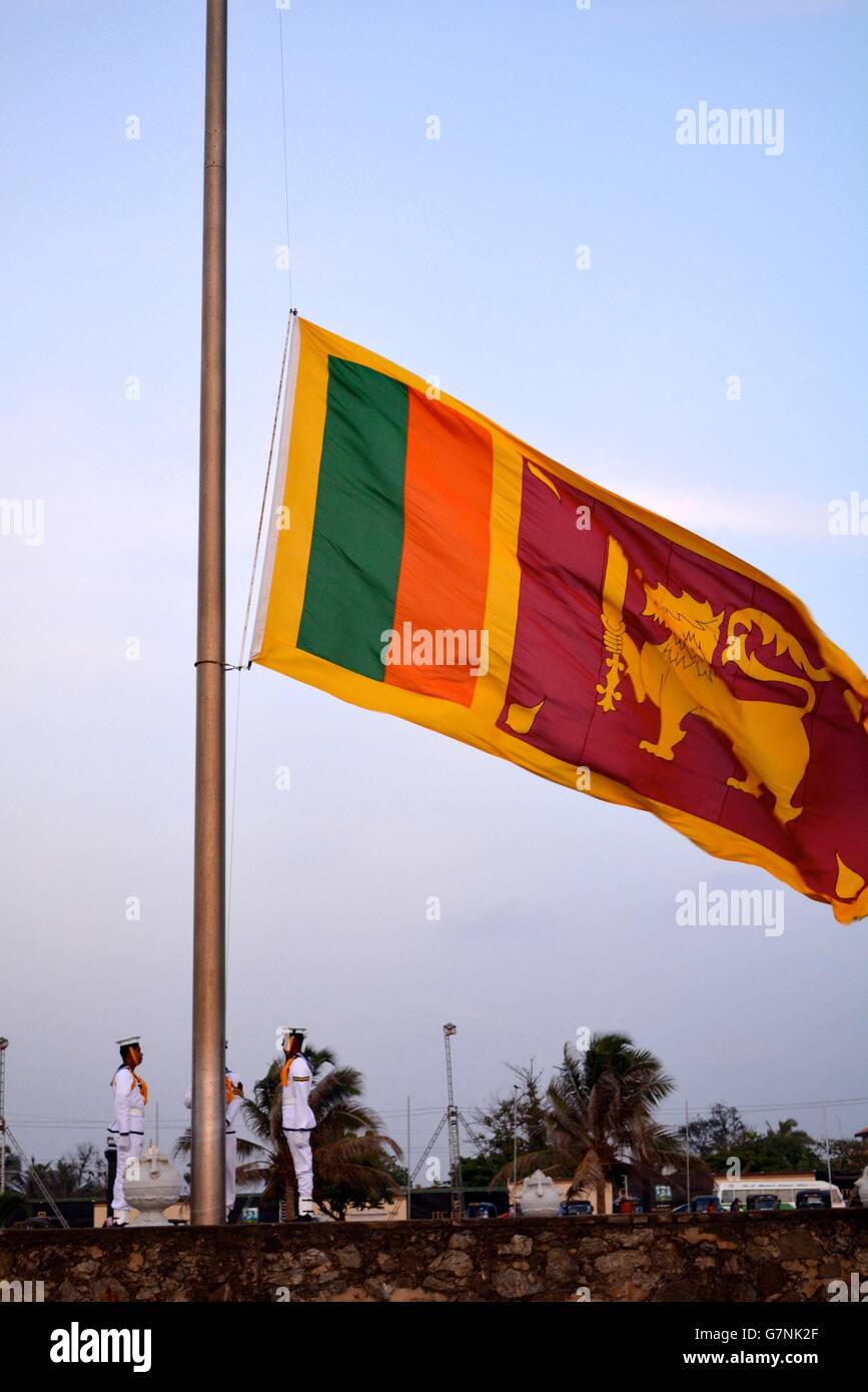 sailors raising the sri lankan flag at galle face green, colombo, sri ...