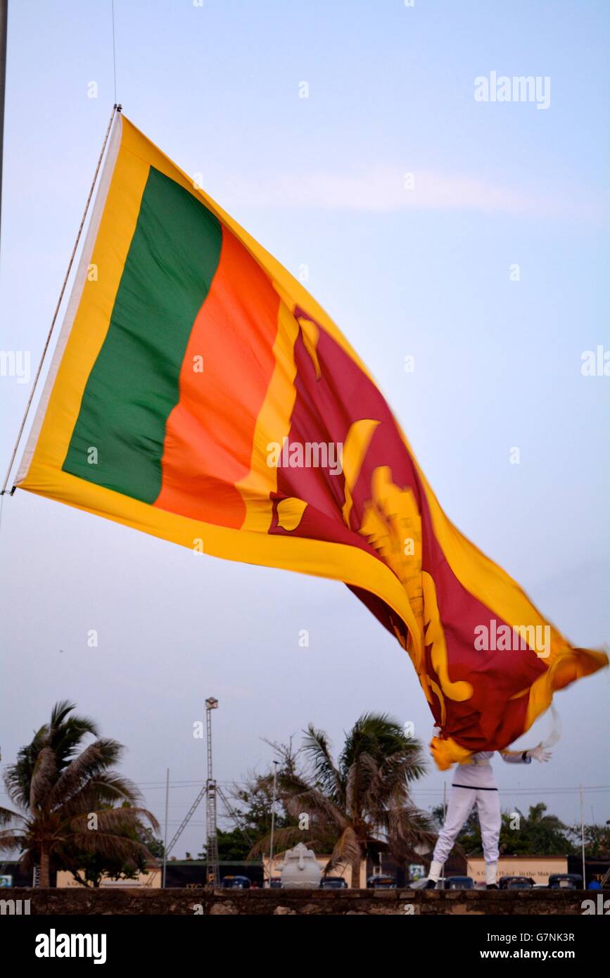 sailors raising the sri lankan flag at galle face green, colombo, sri ...