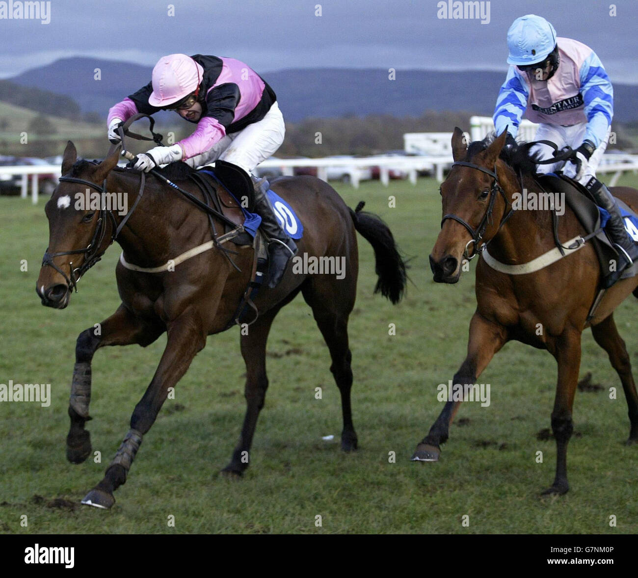 Lady of Scarvagh (L) and jockey Tom Scudamore sprints on to win ahead ...