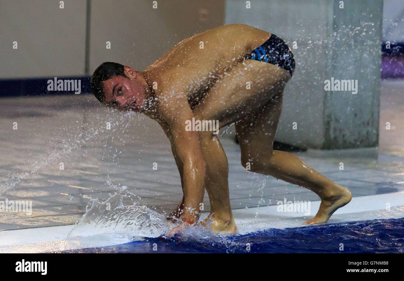 Tom Daley climbs out of the pool after his final dive of the Men's ...