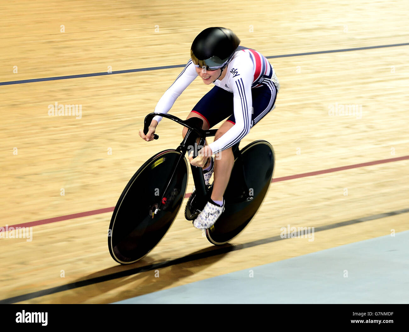 Great Britain's Laura Trott in the Women's Omnium Flying Lap during day ...