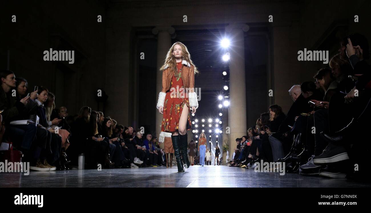 Models on the catwalk at the Topshop Unique Autumn/Winter 2015 show at ...