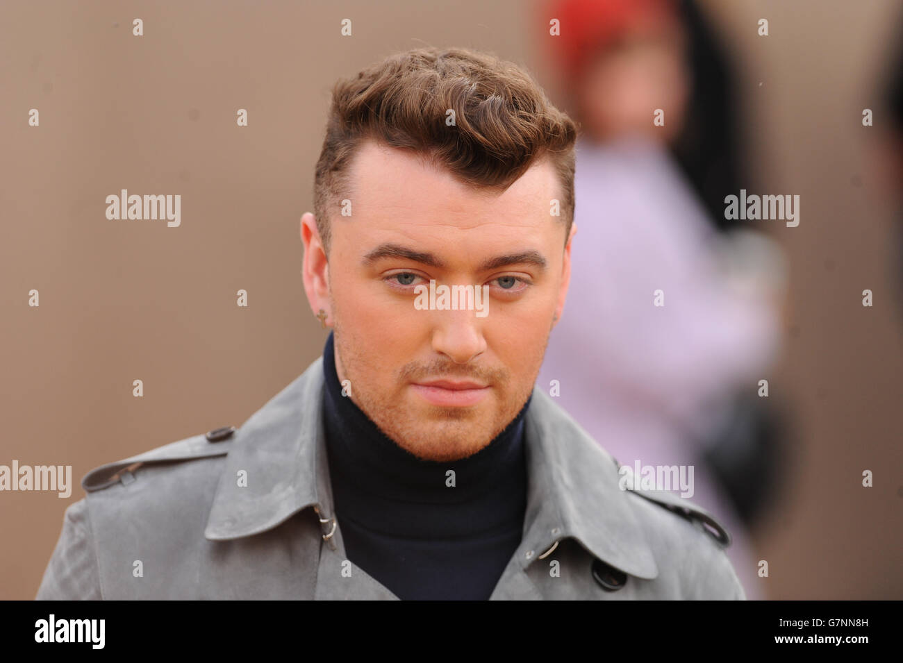 Sam Smith arriving for the Burberry Prorsum womenswear catwalk show at ...