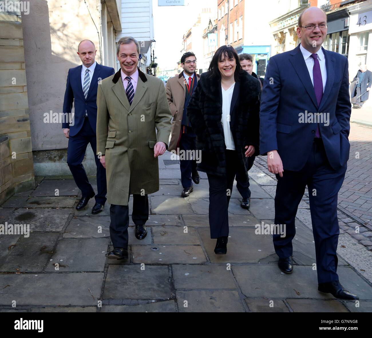 Ukip leader Nigel Farage (left), Ukip health spokesman Louise Bours MEP ...