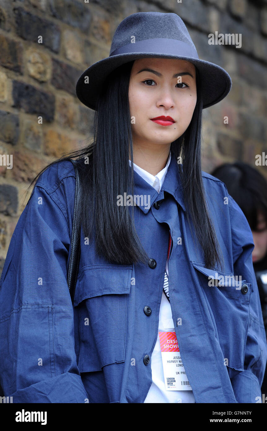 Jessica Ly wears an ASOS jacket paired with a vintage hat at Kensington ...