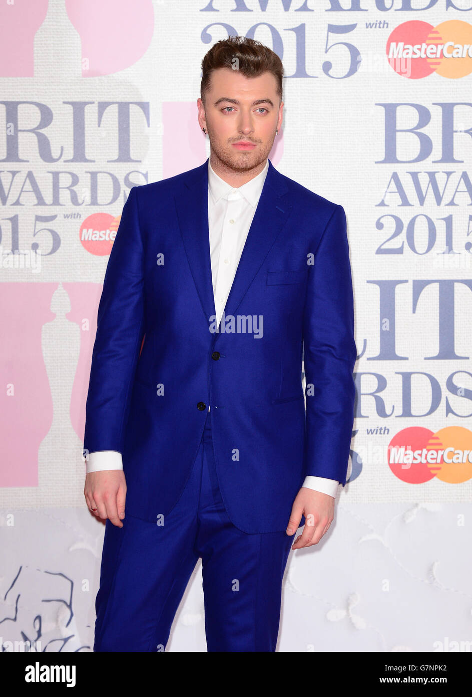 Sam Smith arriving for the 2015 Brit Awards at the O2 Arena, London ...