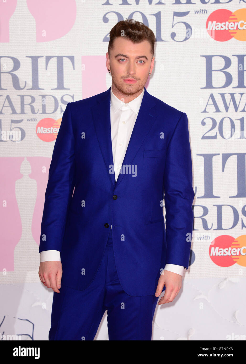 Sam Smith arriving for the 2015 Brit Awards at the O2 Arena, London ...
