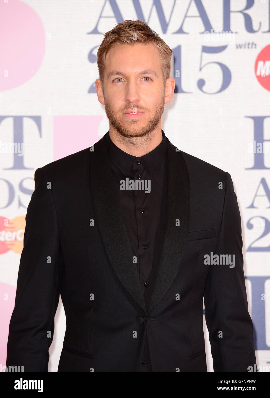 Calvin Harris arriving for the 2015 Brit Awards at the O2 Arena, London ...