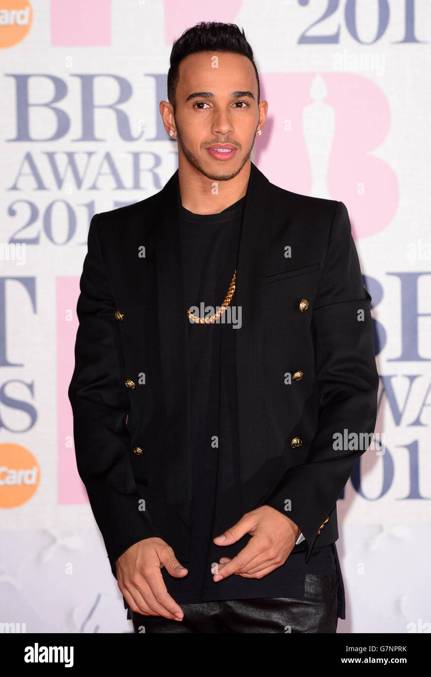 Lewis Hamilton arriving for the 2015 Brit Awards at the O2 Arena ...