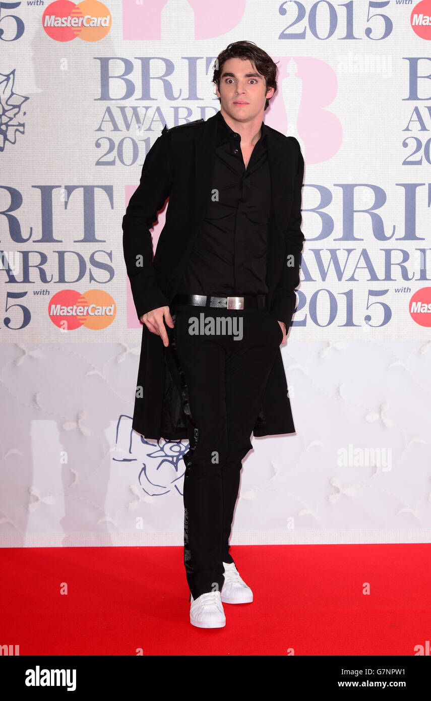 R J Mitte arriving for the 2015 Brit Awards at the O2 Arena, London ...