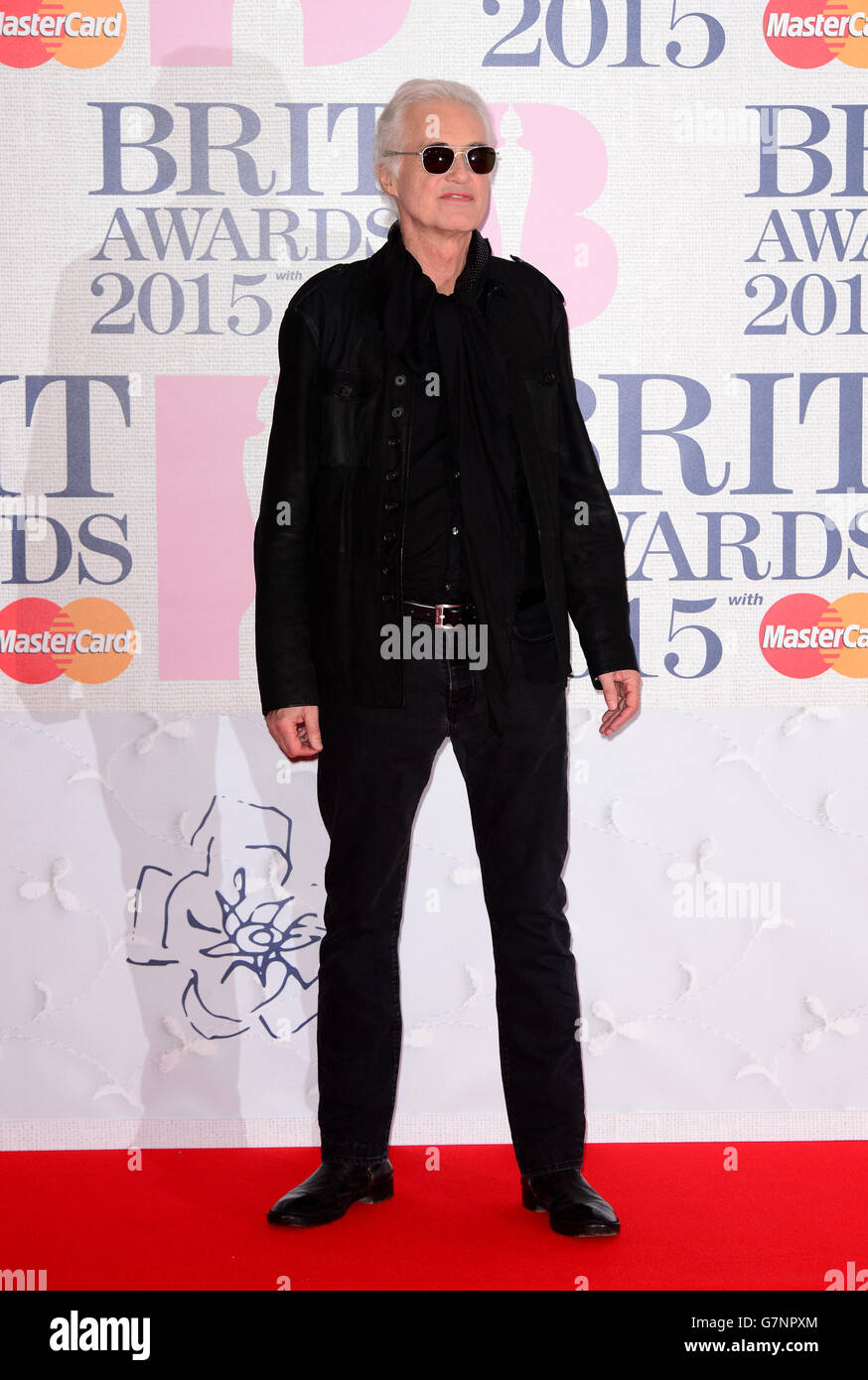 Jimmy Page arriving for the 2015 Brit Awards at the O2 Arena, London ...