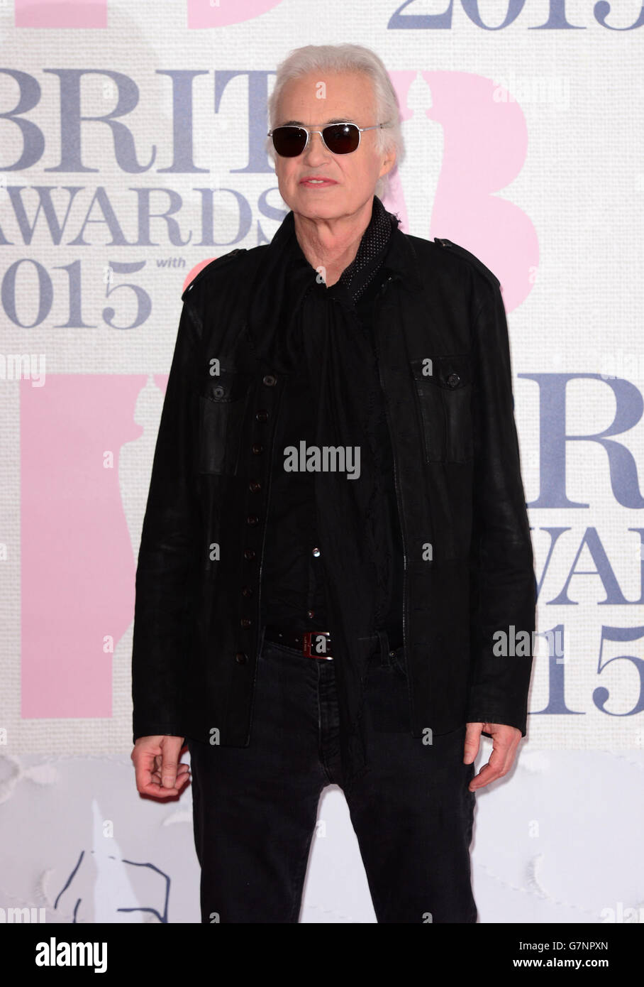 Jimmy Page arriving for the 2015 Brit Awards at the O2 Arena, London ...