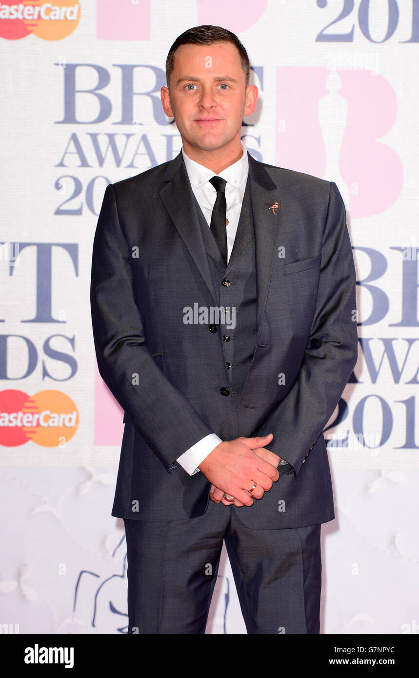 Scott Mills arriving for the 2015 Brit Awards at the O2 Arena, London ...