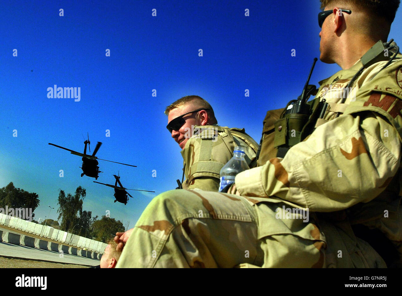 American soldiers relax by a helipad inside the green zone hi-res stock ...